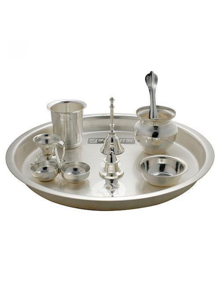 Pure silver pooja thali set chandi ki pooja thali set of 10 piece