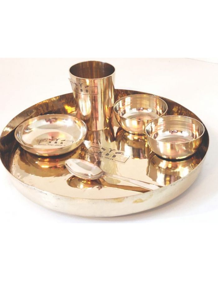 Kansa plate bowl glass spoon set, bronze dining set kansa thali set