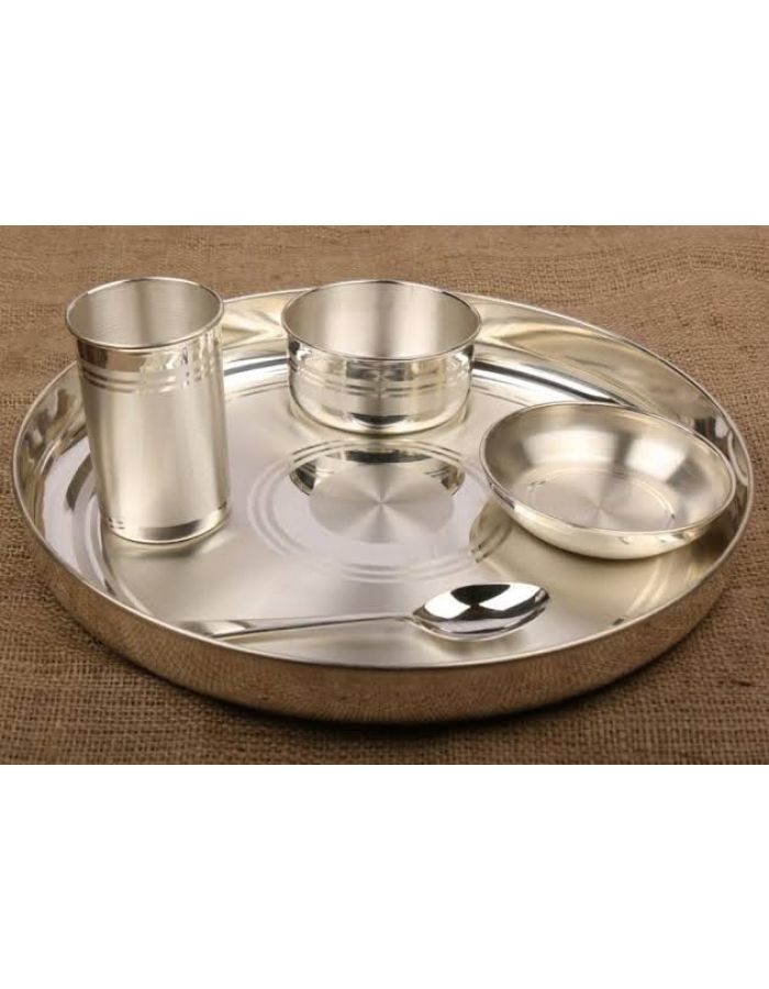 Silver Thali set 8 inches chandi ki bhog thali set of 5 piece Silver ...