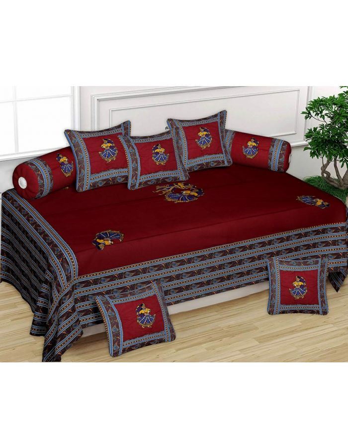 Diwan set patchwork cotton Diwan set red colour