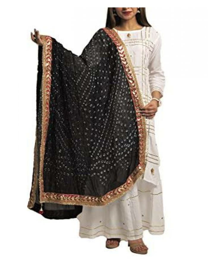 Bandhej dupatta gota patti border black bandhni dupatta with border