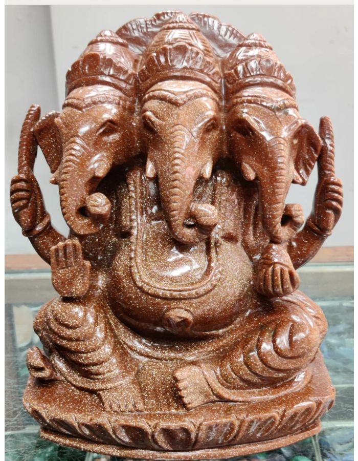 3 face ganesh idol sandstone ganesh idol 8.5 inches
