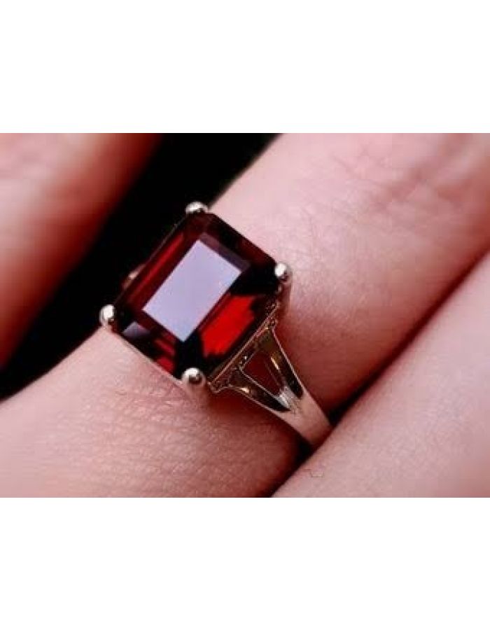Garnet stone ring square shape garnet stone silver ring gomed ring