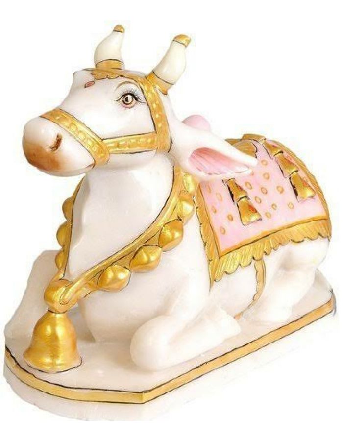 Marble nandi vahan statue white marble painted nandi 5 inches
