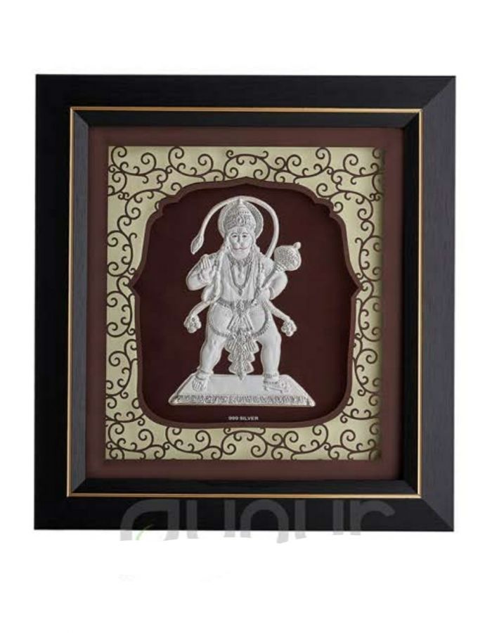 Silver plated Hanuman ji silver plated framed Hanuman ji 12×11 inches
