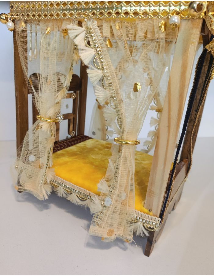 Laddu gopal bed decorative bed for laddu gopal with curtains yellow