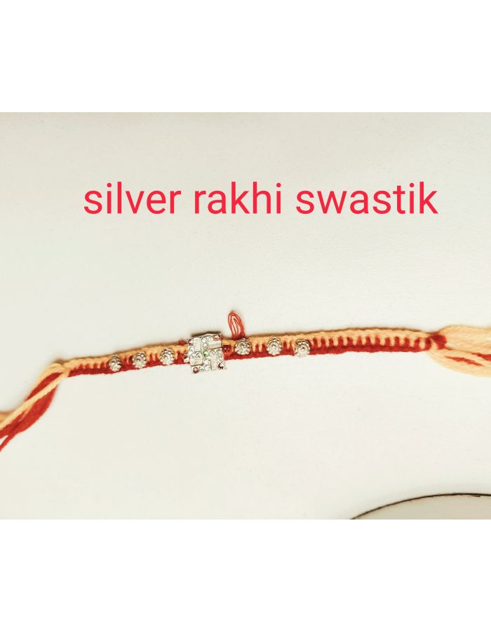 Silver rakhi swastik design chandi ki rakhi