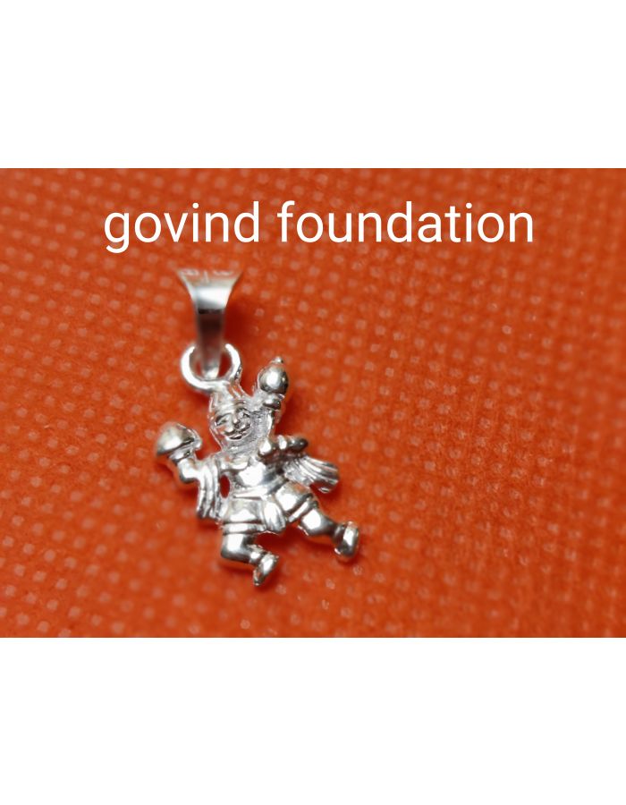 Silver Hanuman locket holding mountain silver Hanuman pendant