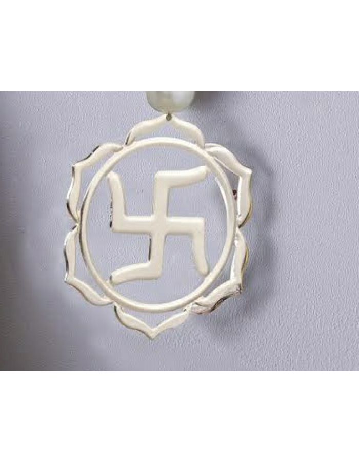 Silver swastik pendant silver swastik locket in round shape