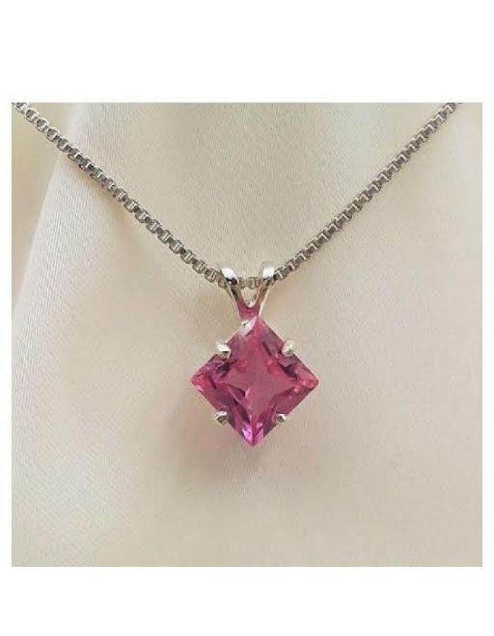 Ruby pendant with silver chain square