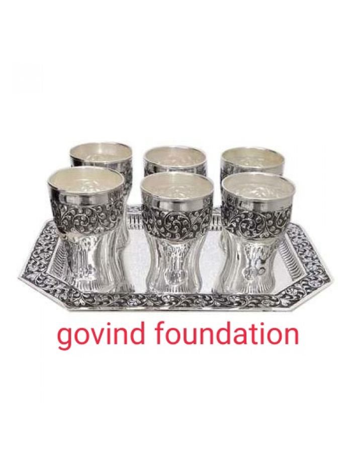 Silver glass set of 6 pure silver tumbler antique design chandi ke glass