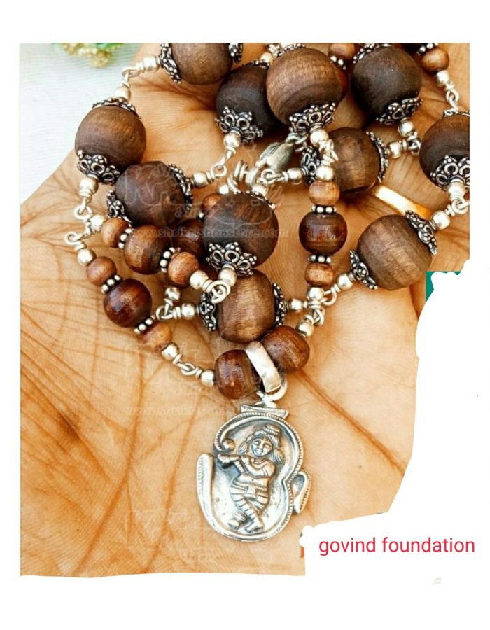 Tulsi silver mala with krishna locket original Tulsi mala with silver ...