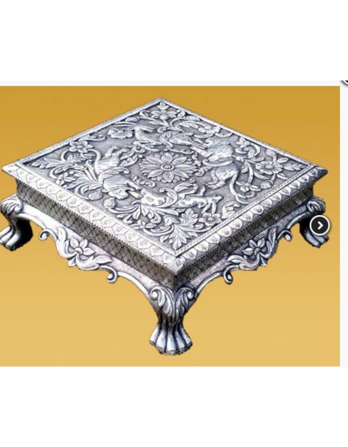 Silver plated wooden chowki 15×15 inches pure silver plated choki ...