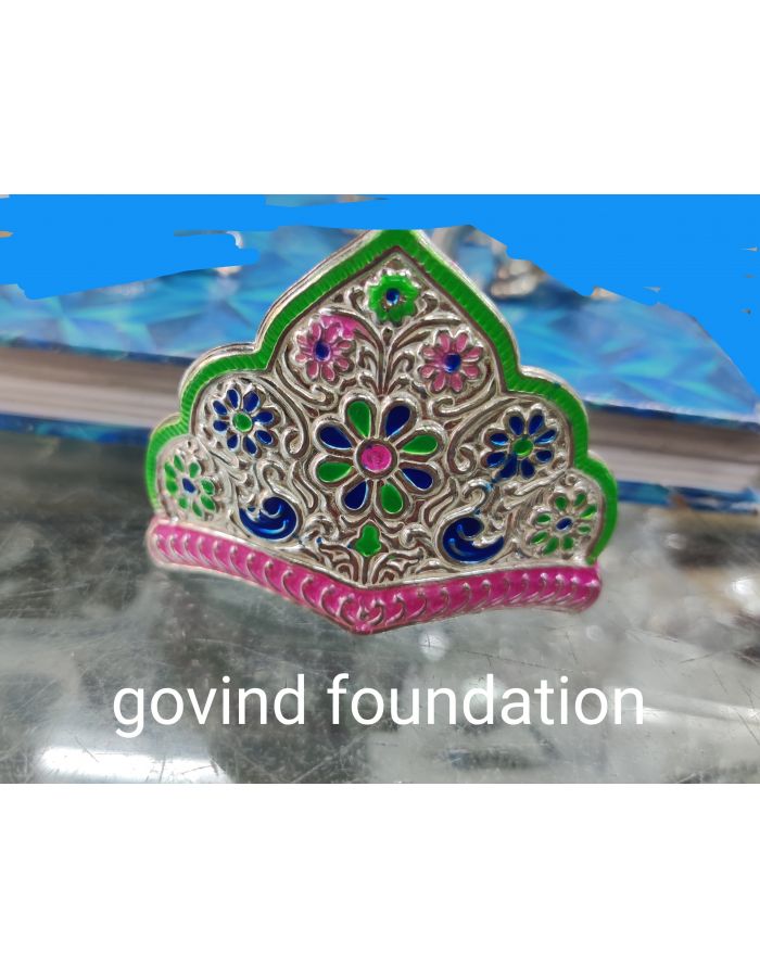 Silver mukut with Meenakari 2.5 inches pure silver crown