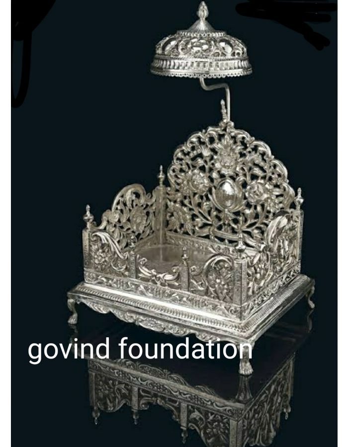 Silver singhasan with chhatra pure silver throne 6×3 inches
