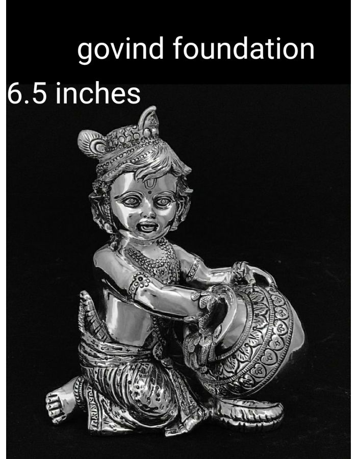 Pure Silver Bal Krishan idol with makhan matki 6.5 inches Chandi ki Bal ...