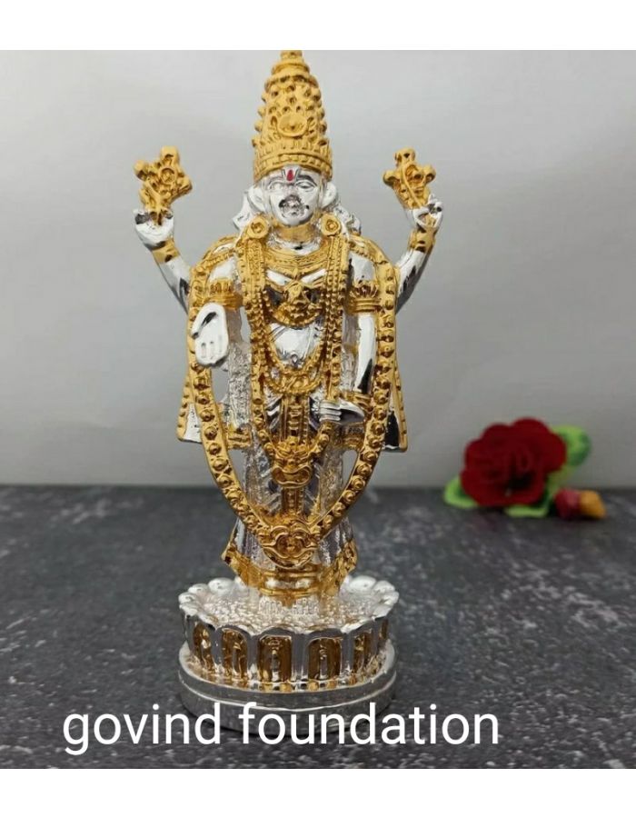 Tirupati balaji Silver idol with 24k gold polish 4.5 inches