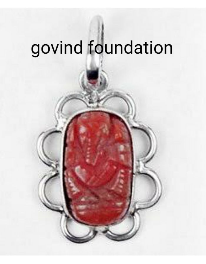 Coral Ganesh Locket silver caping Munga Ganesh pendant