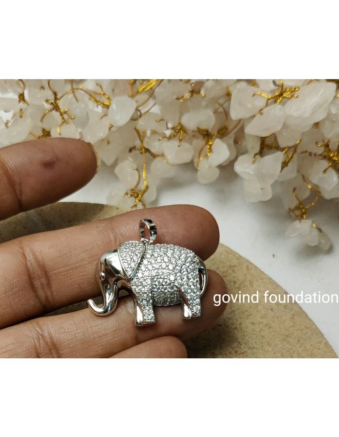 Pendant pure Silver Elephant pendant with diomond work