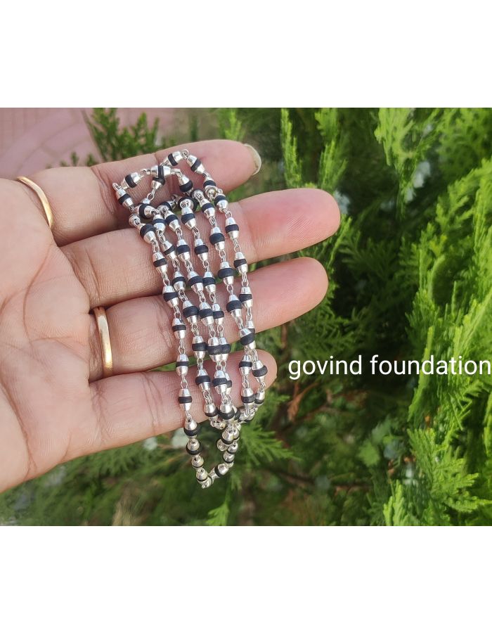 Tulsi silver mala black bead Tulsi Silver chain