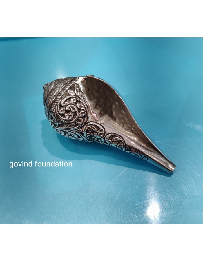 Home POOJA ITEMS SHANKh Pure Silver Shankh 5 inches Silver conch Silver ...