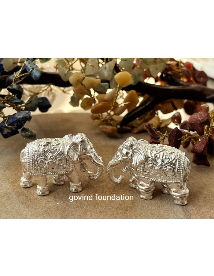 Silver Elephant Pair Trunk down 60gm Pure Silver Solid Elephant