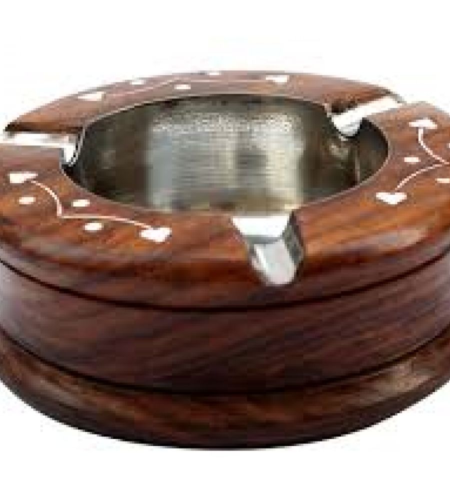 Wooden ash tray round shape wooden steal coating Ash tray