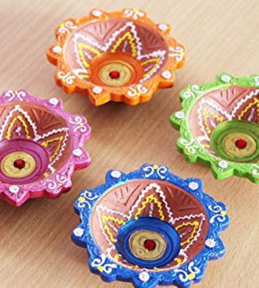 Diwali diya clay diya decorated diya set of 6