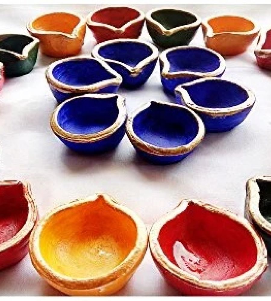 Diwali diya, clay diya colorful diya set of 21