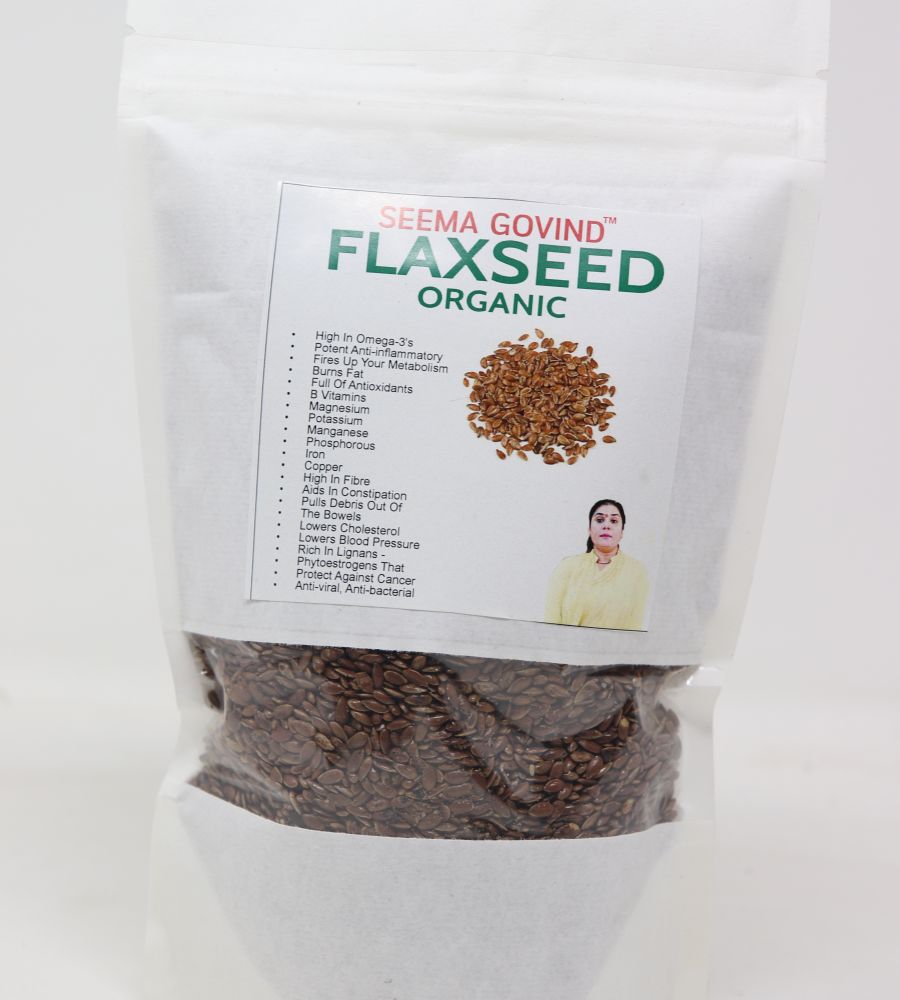 Flaxseed roasted organic Alsi 500 gm brand seema govind