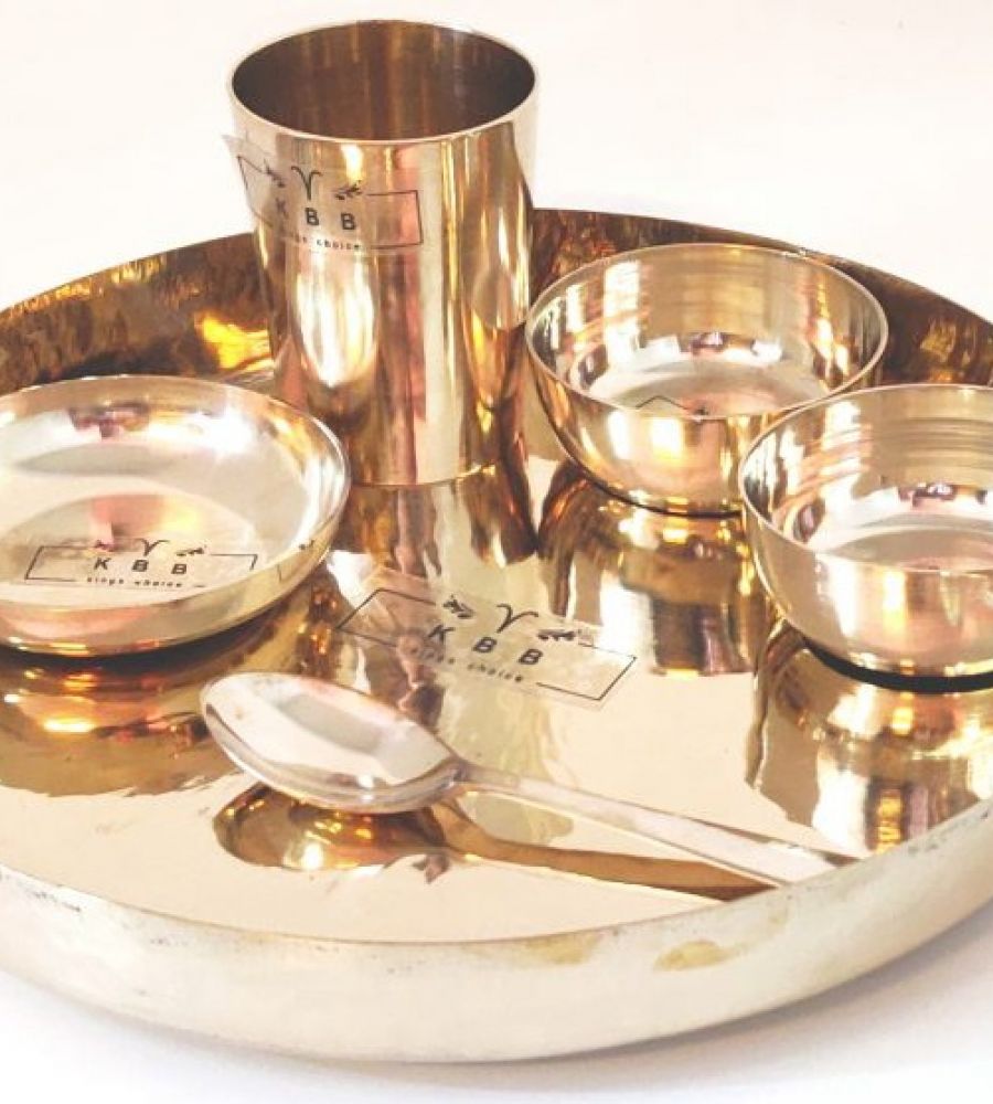Kansa plate bowl glass spoon set, bronze dining set kansa thali set