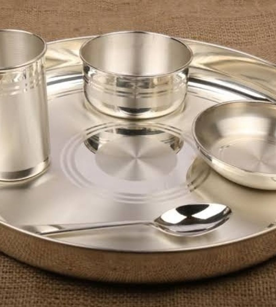 Silver plate set silver thali set Silver dinner set chandi ki plate ...