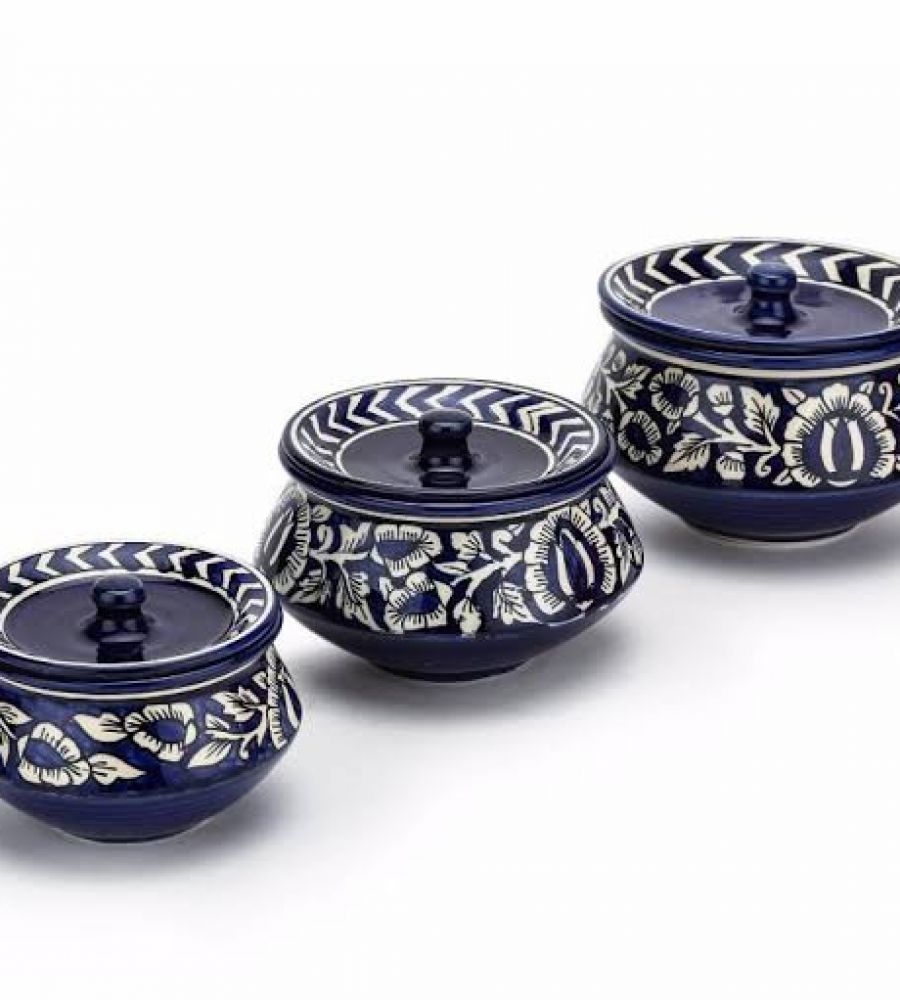 Blue pottery donga set Jaipur art blue pottery donga set of 3 ceramic donga
