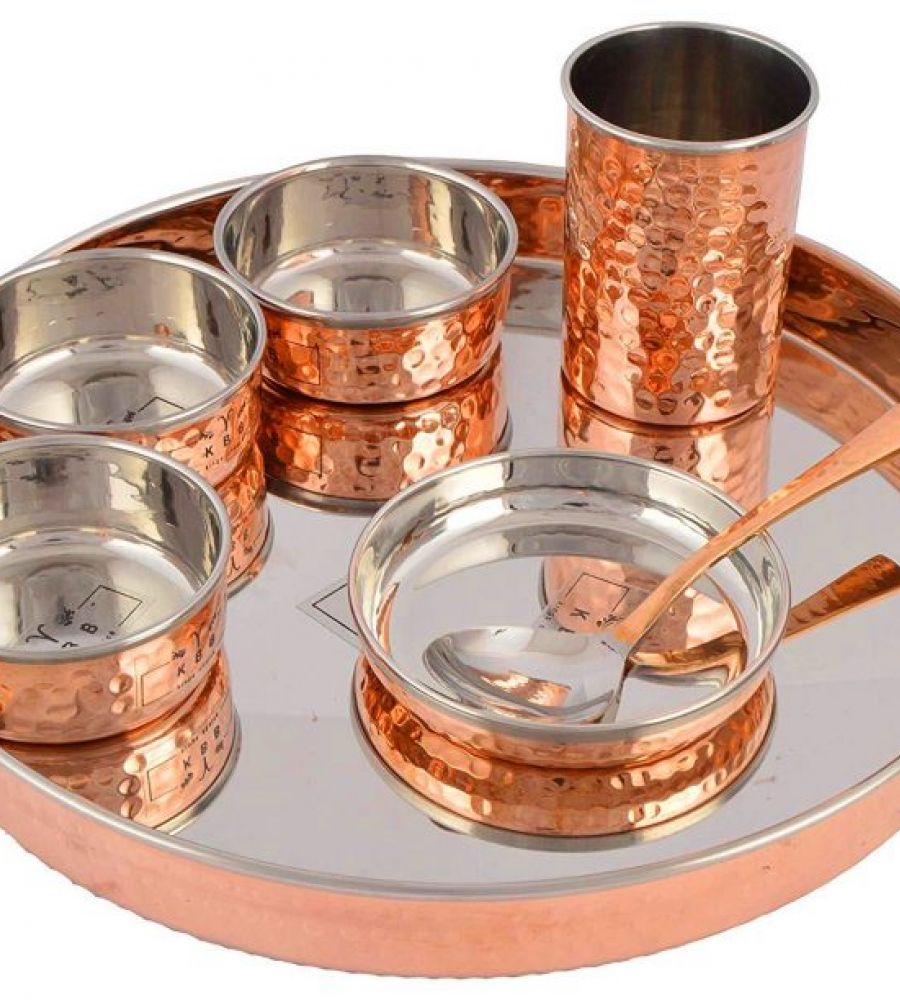 Copper steel thali set 7piece