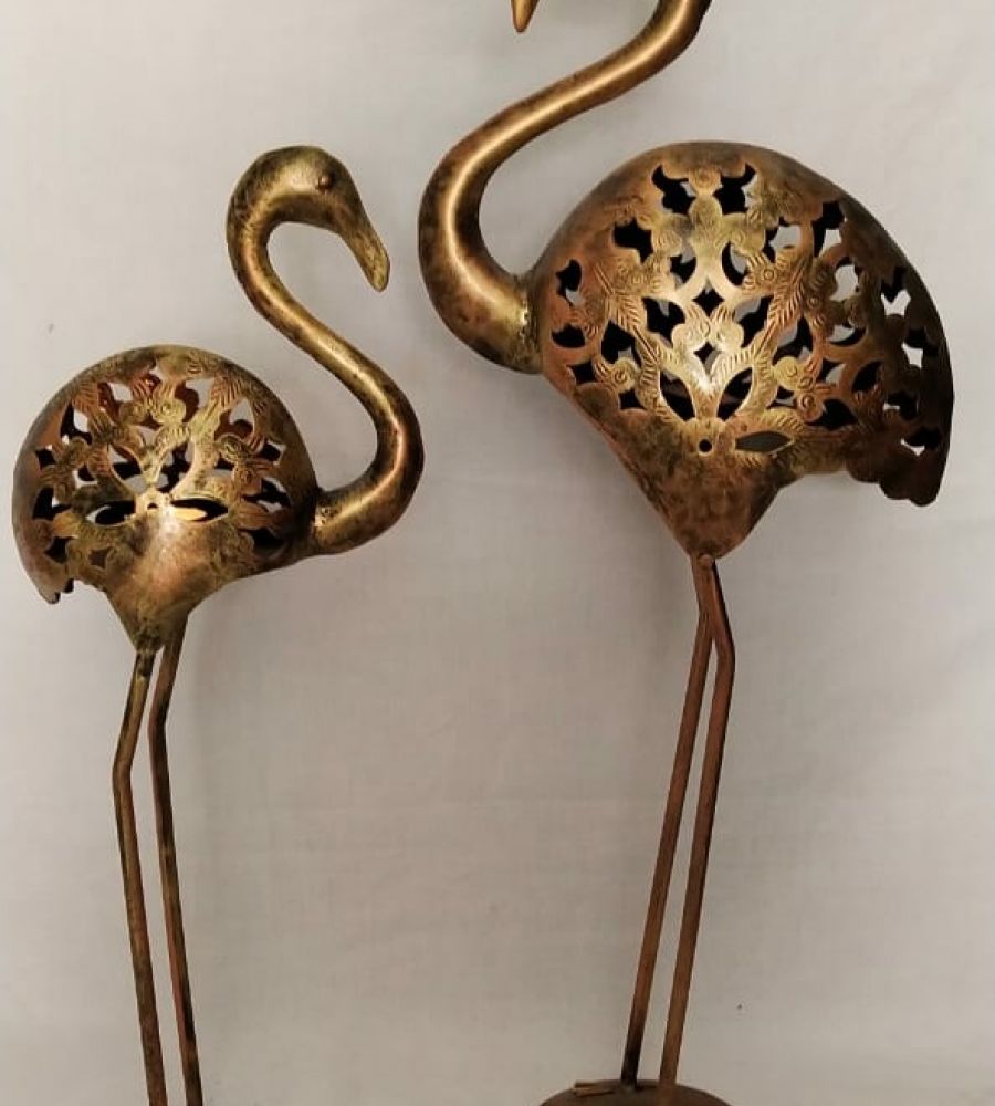 Metal showpiece duck pair metal swan pair