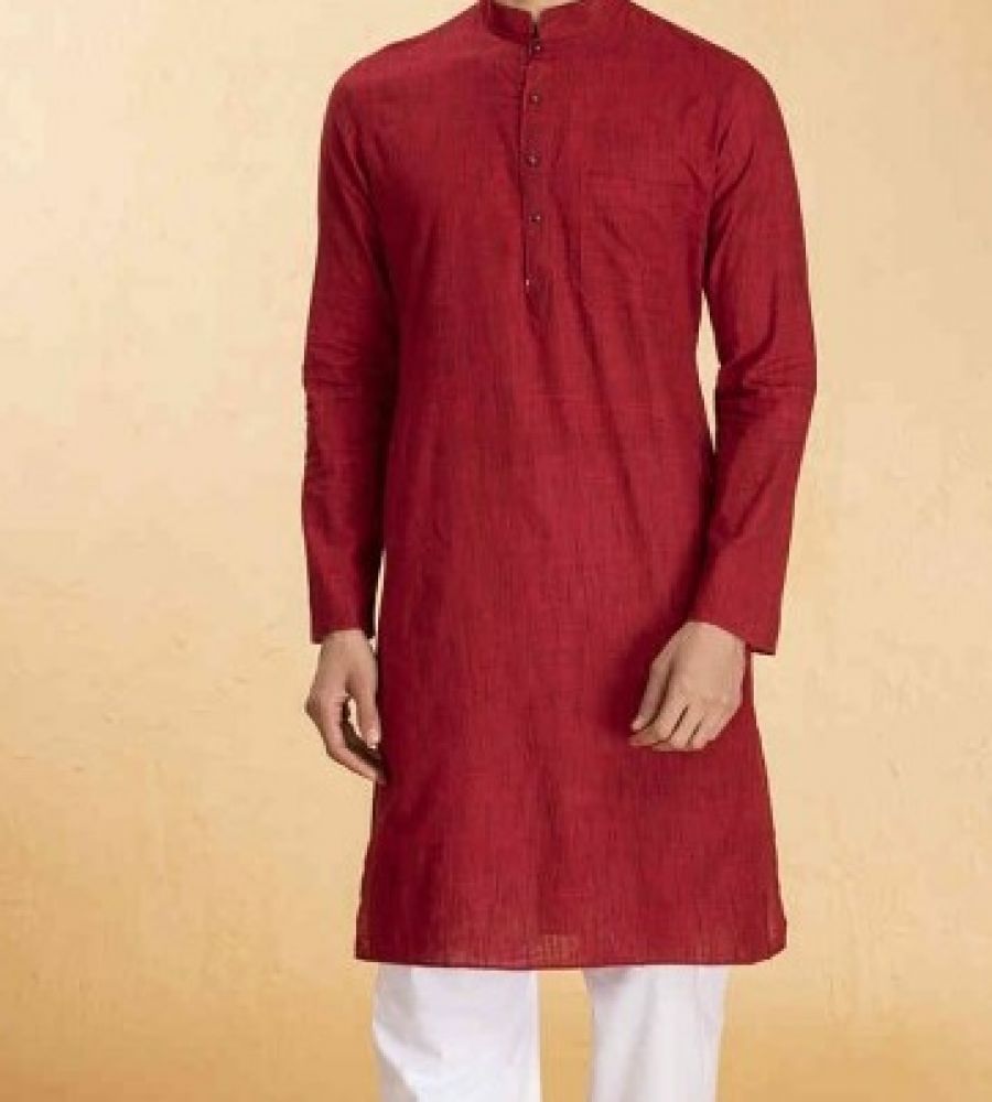 Red cotton kurta for Pooja