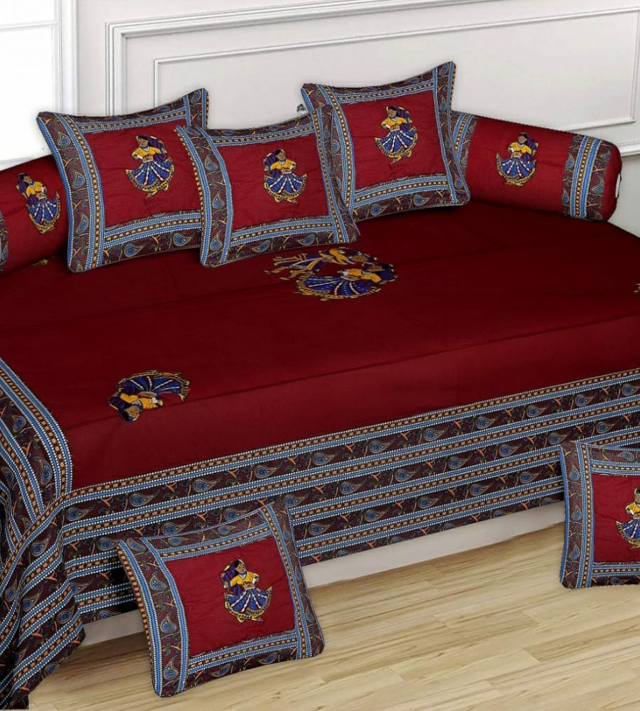 Diwan set patchwork cotton Diwan set red colour