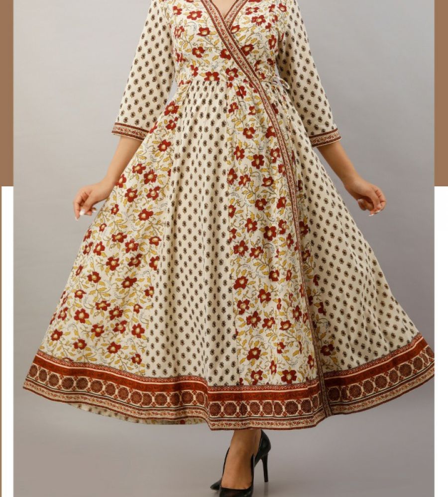 Kurti long angrakha design cotton long kurti inaya