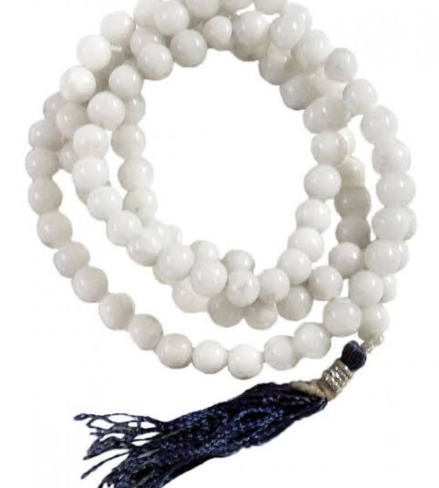 White agate mala natural white hakik mala 8mm white aqik mala white ...