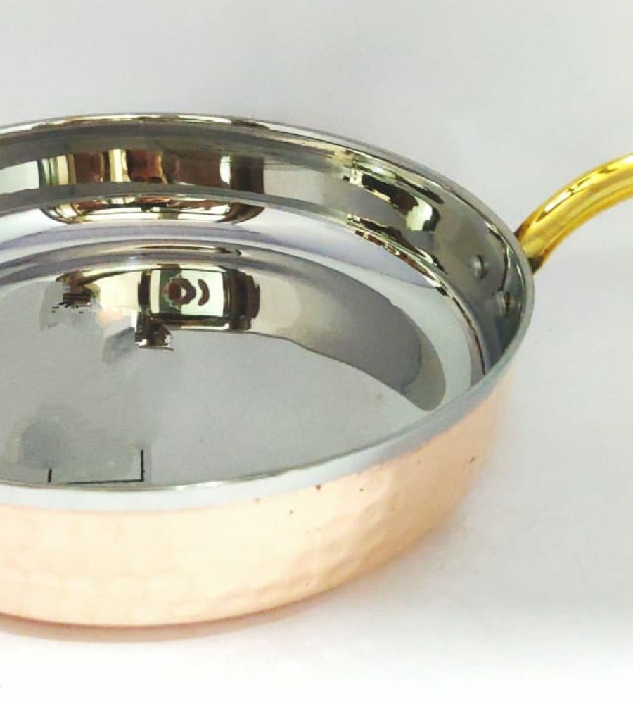 Copper steel fry pan with brass handle