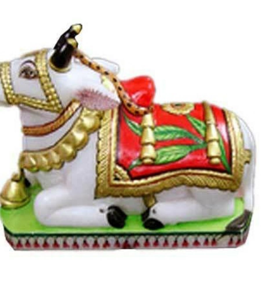 Marble nandi statue white marble painted nandi vahan of Shiv 4 inches