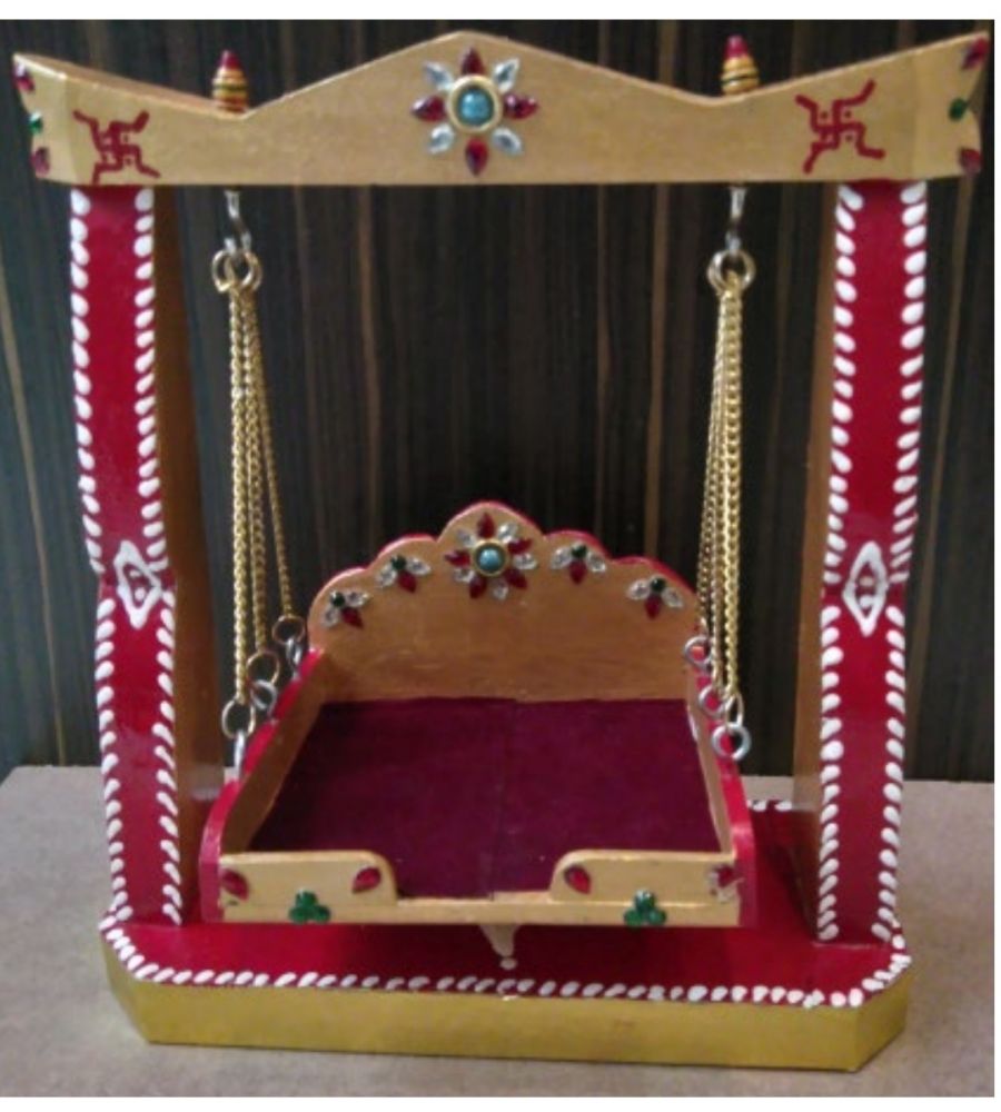 Laddu gopal jhula wooden laddu gopal swing with painting 10 inches code A