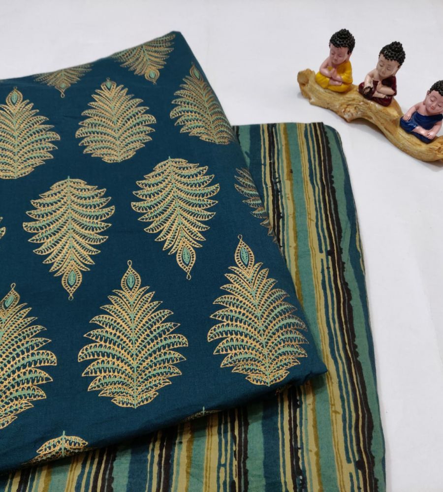 Handblock cotton bagru printed top bottom dress material code 1