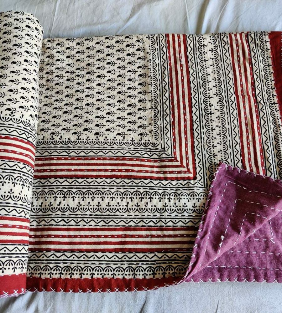 Dohar double bed kantha hand work handblock organic dye dohar AC quilt ...