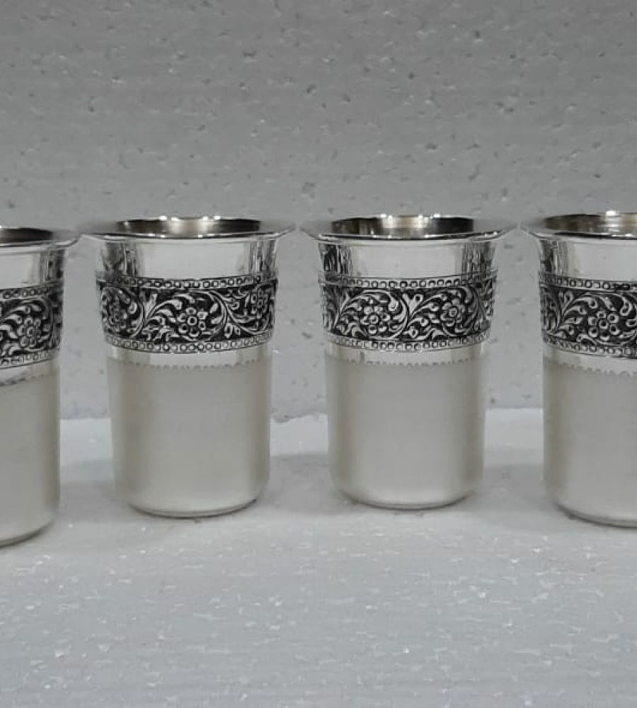Silver glass pure silver tumbler designer chandi glass 4.5 inches