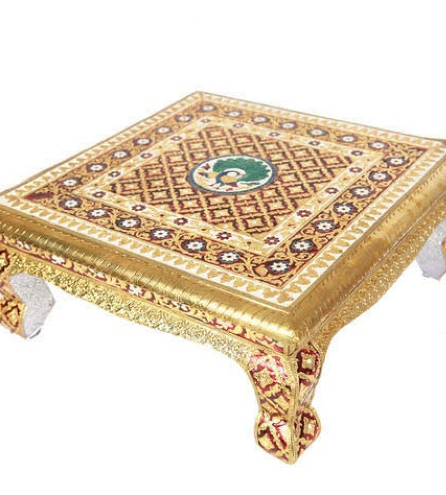 Wooden chowki golden meenakari chowki big size wooden chowki 15×15 inches
