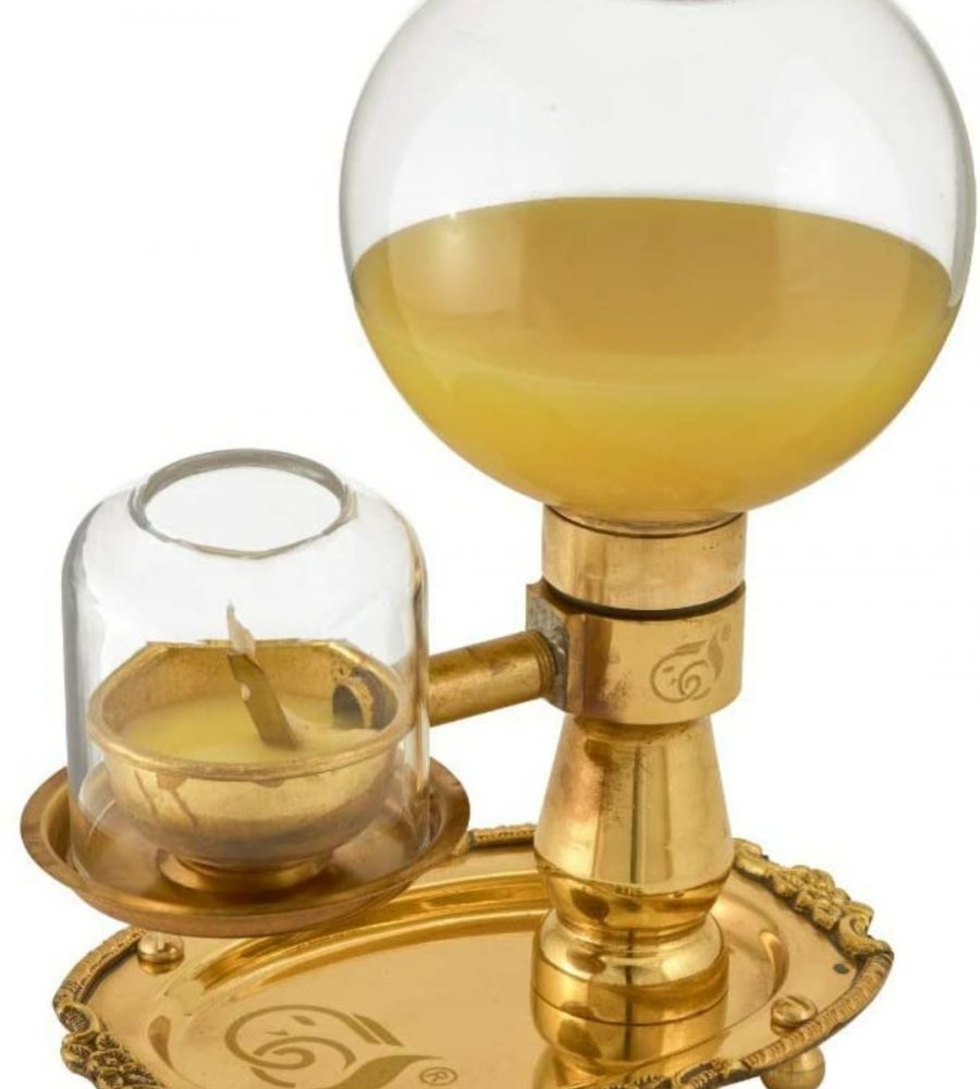 Akhand brass glass Deepak akhand diya with glass storage 24 hour ...