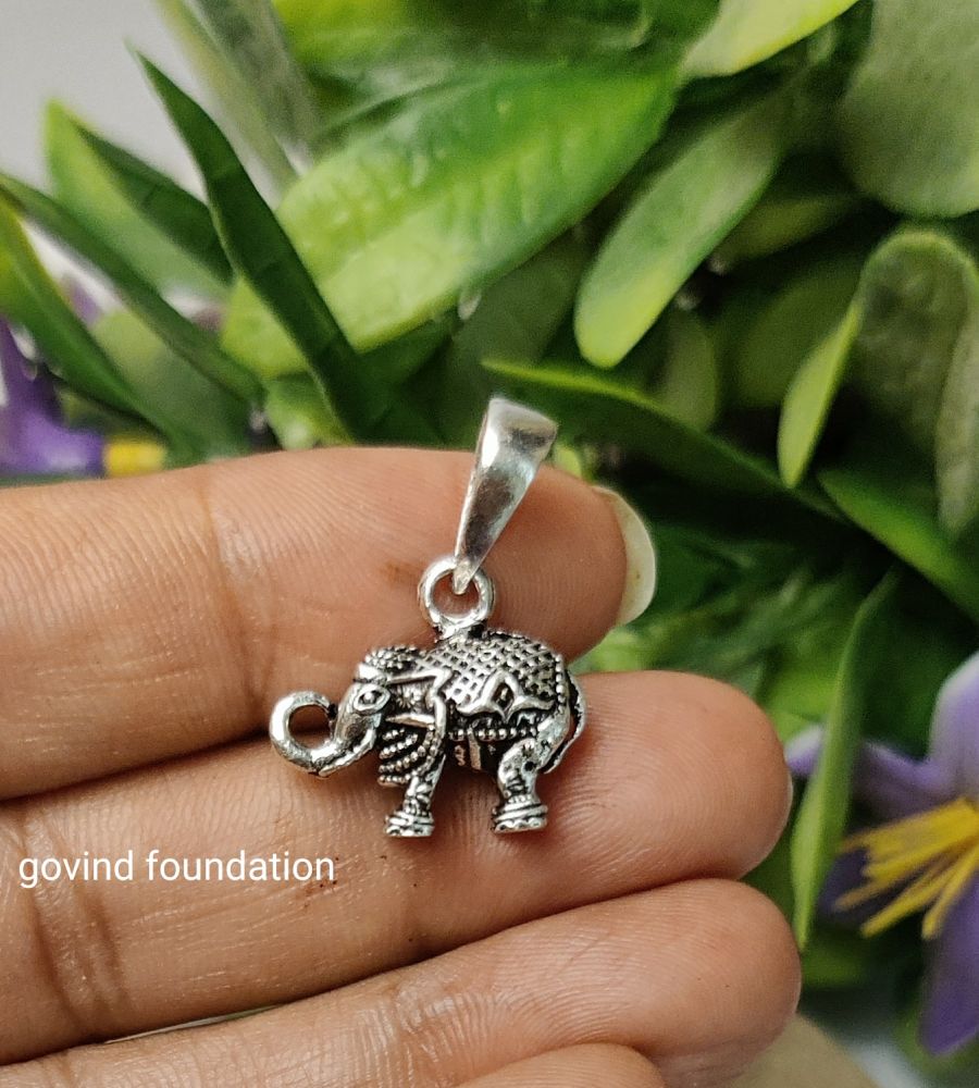 Silver elephant pendant trunk up pure silver elephant locket trunk up