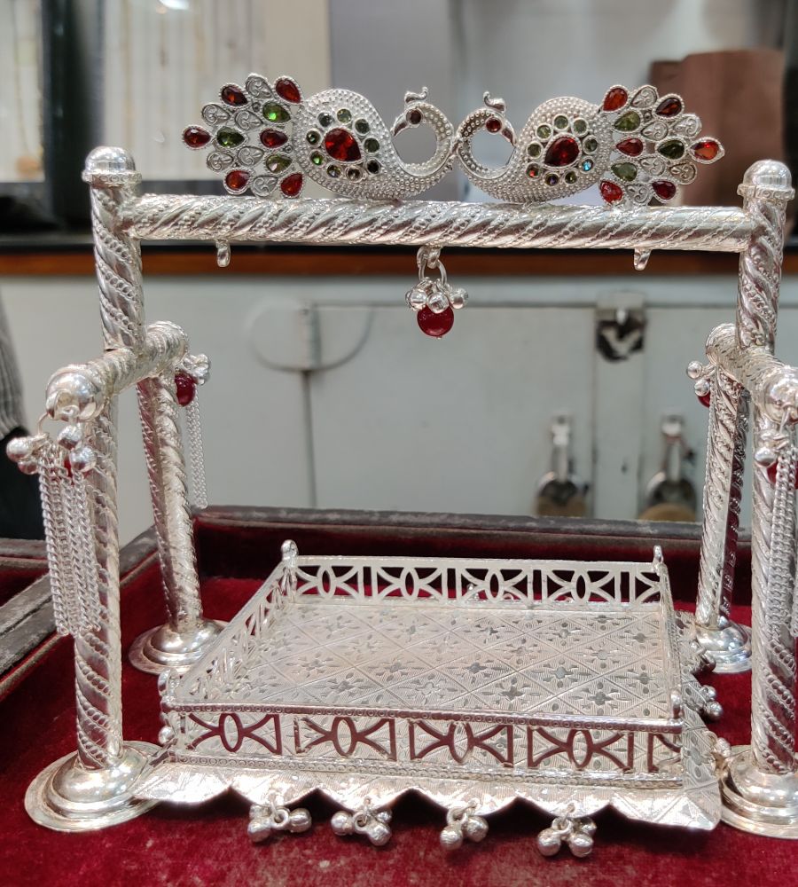 Pure Silver jhula 6 inches silver swing chandi ka jhula