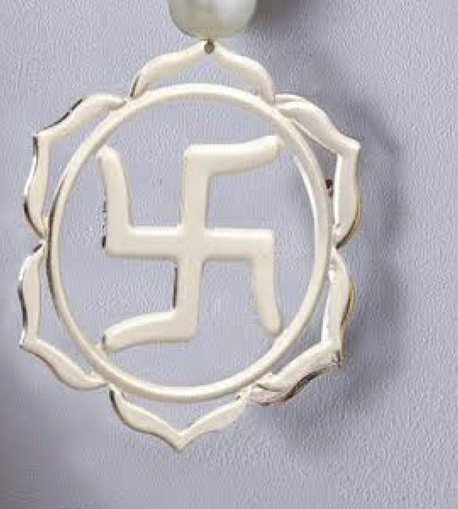 Silver swastik pendant silver swastik locket in round shape
